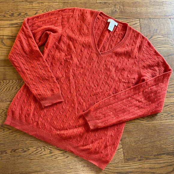 Tweeds | Sweaters | Tweeds 0 Cashmere V Neck Cable Knit Rust Sweater ...